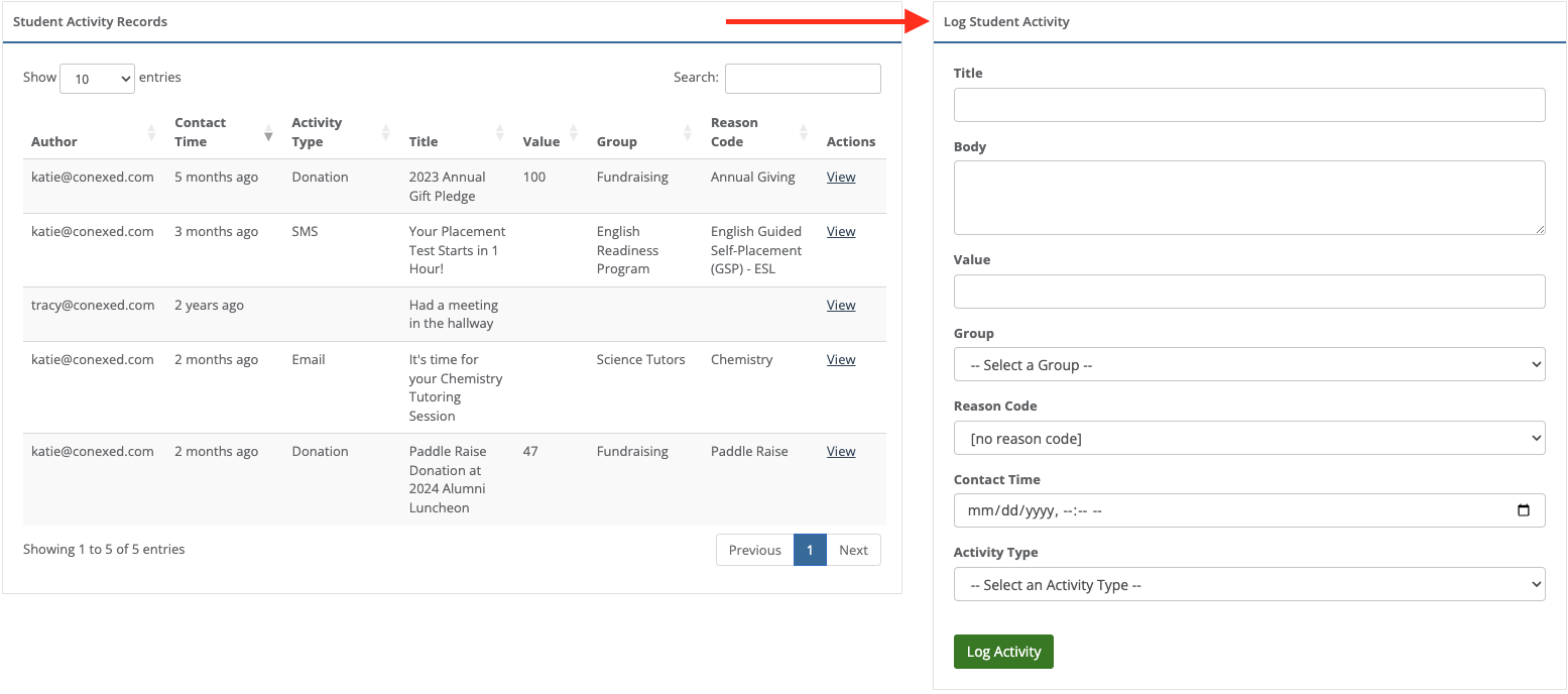 How to Log an Activity on a Student Record